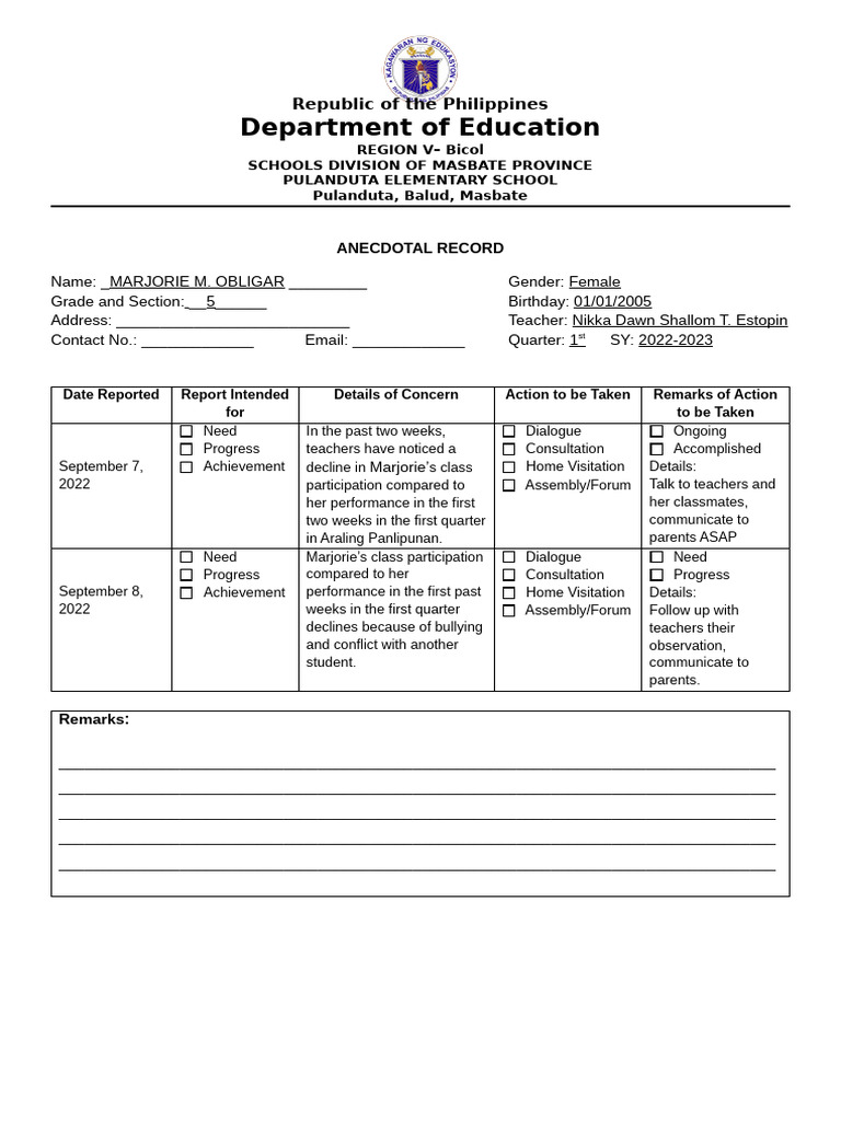 Learner's Needs, Progress and Achievement Cardex-Depedtambayan-1 | PDF