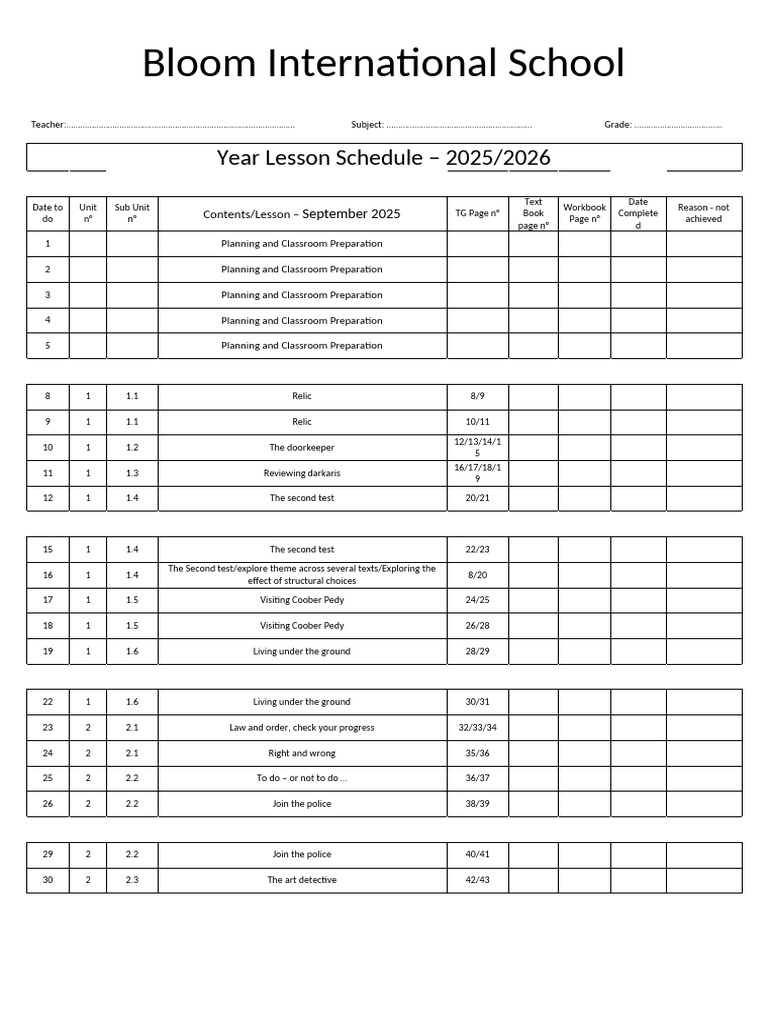 Year Lesson Plan 2025-2026 Completed W | PDF | Books | Human Communication