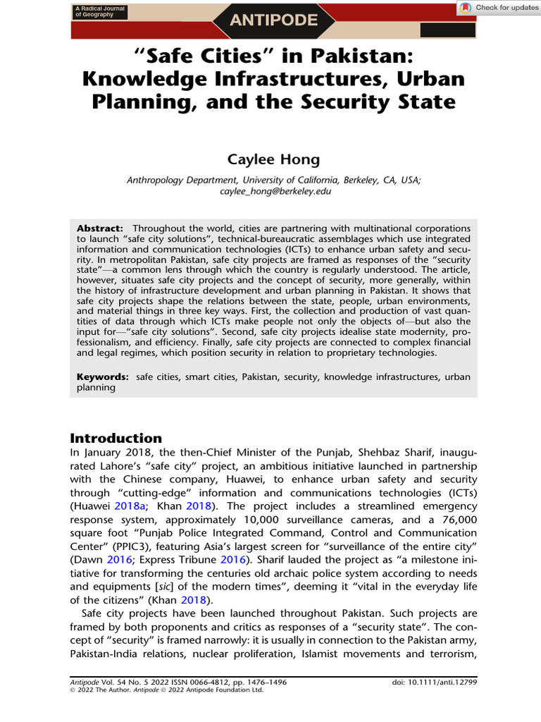 Antipode - 2022 - Hong - Safe Cities in Pakistan Knowledge ...