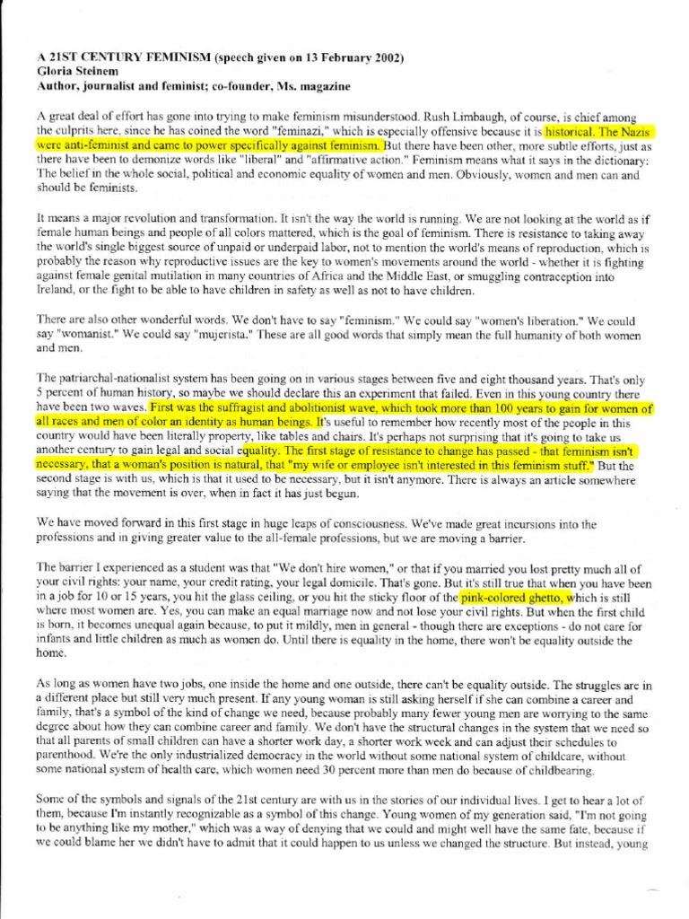 Gloria Steinem Speech | PDF | Feminism | Gender Studies