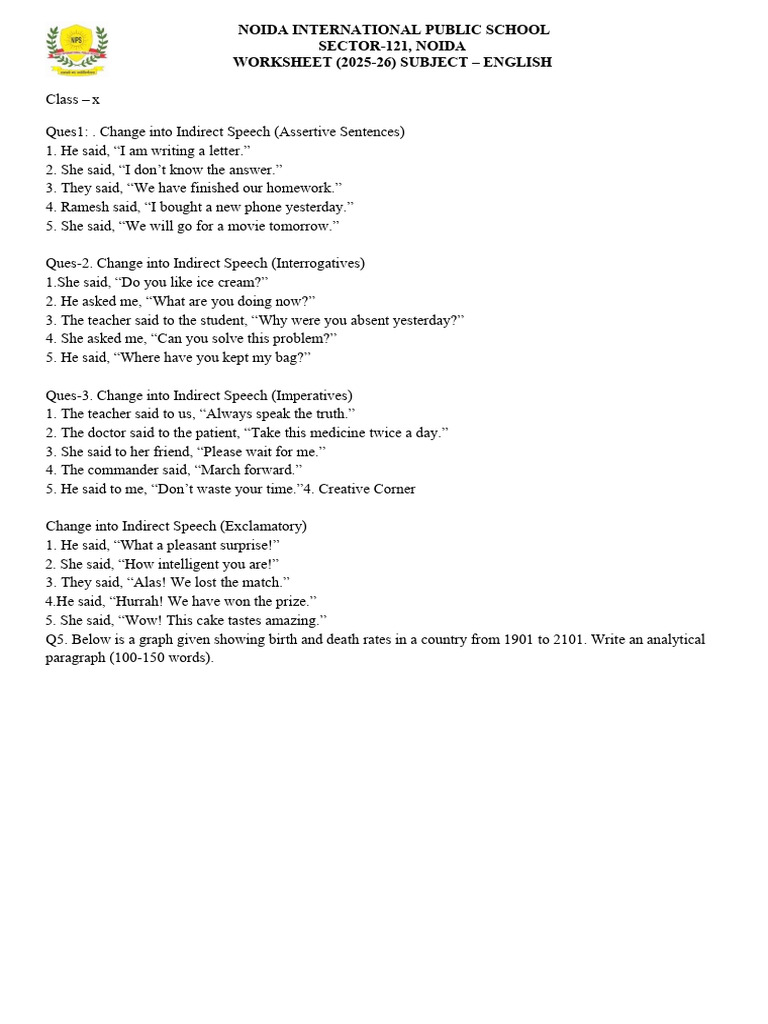 Worksheet On Reported Speech | PDF