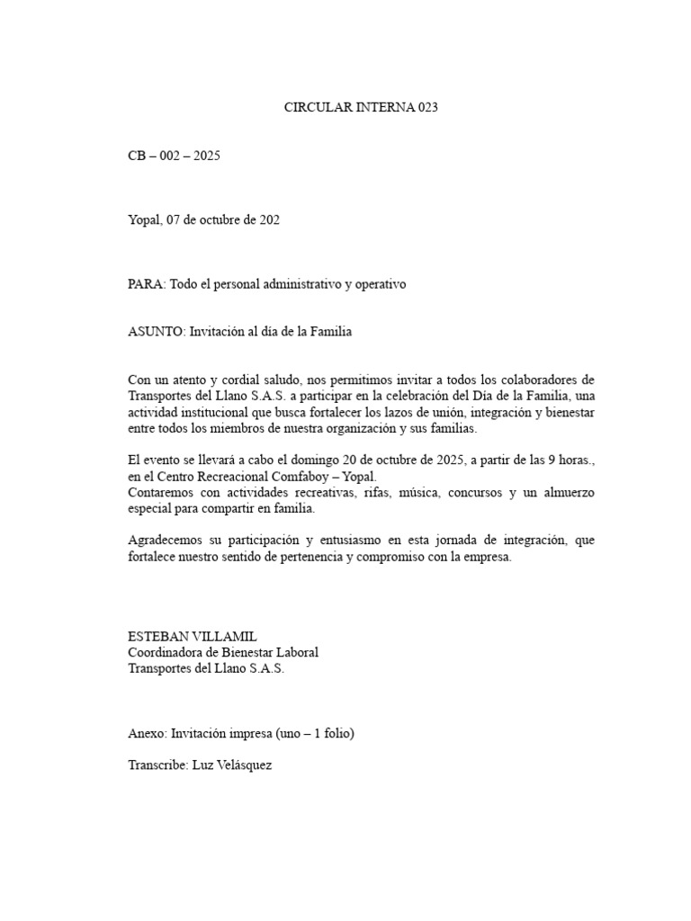 Circular Interna 023 | PDF