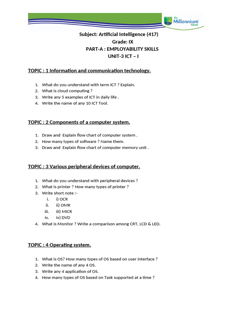 AI IX Worksheets Part - A U-3 | PDF