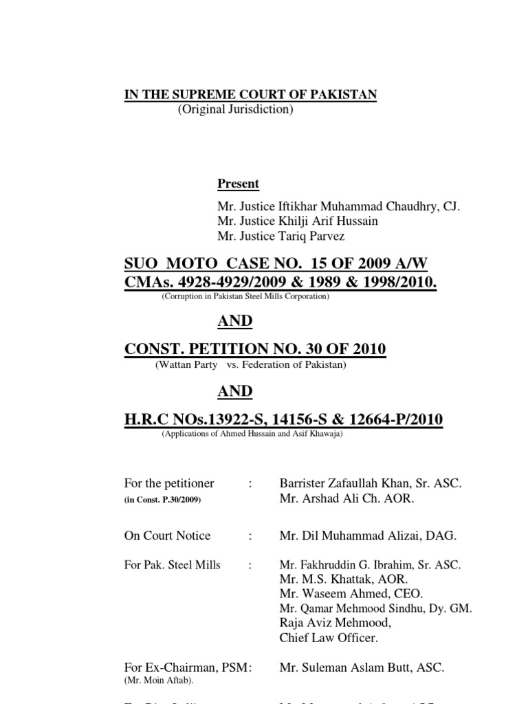 Supreme Court of Pakistan Judgment About Coruption in Pakistan Steel ...