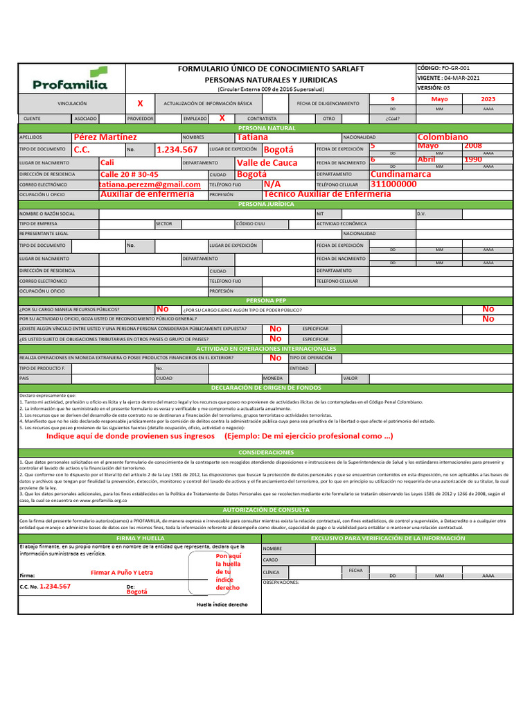 Guía Formulario Sarlaft | PDF | Lavado de dinero