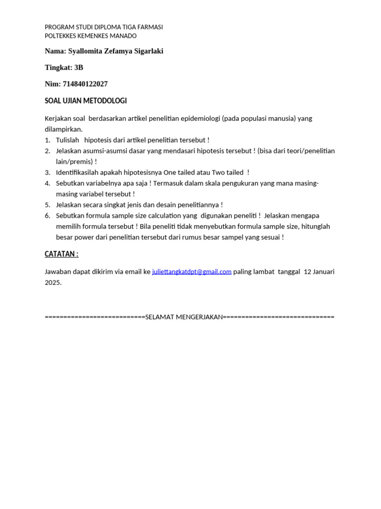 SOAL_UJIAN_METOPEN_1_Juliet_Tangka[1] 1 | PDF