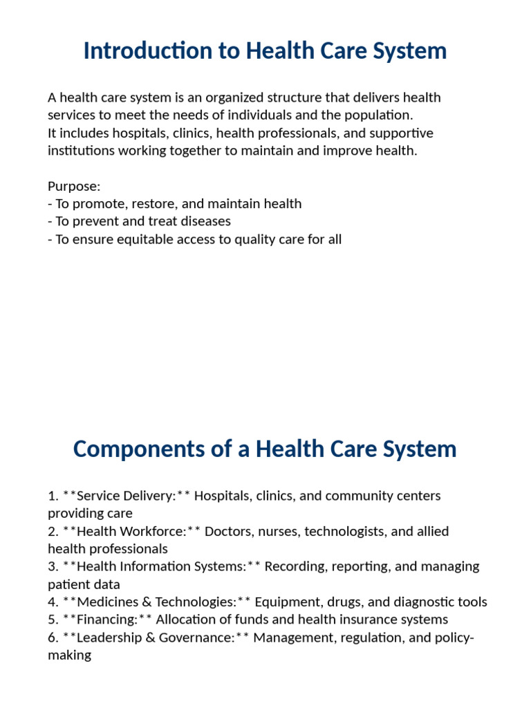 Introduction To Health Care System Medical Theme | PDF