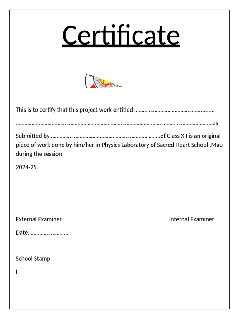 Class XII Physics Project Certificate | PDF