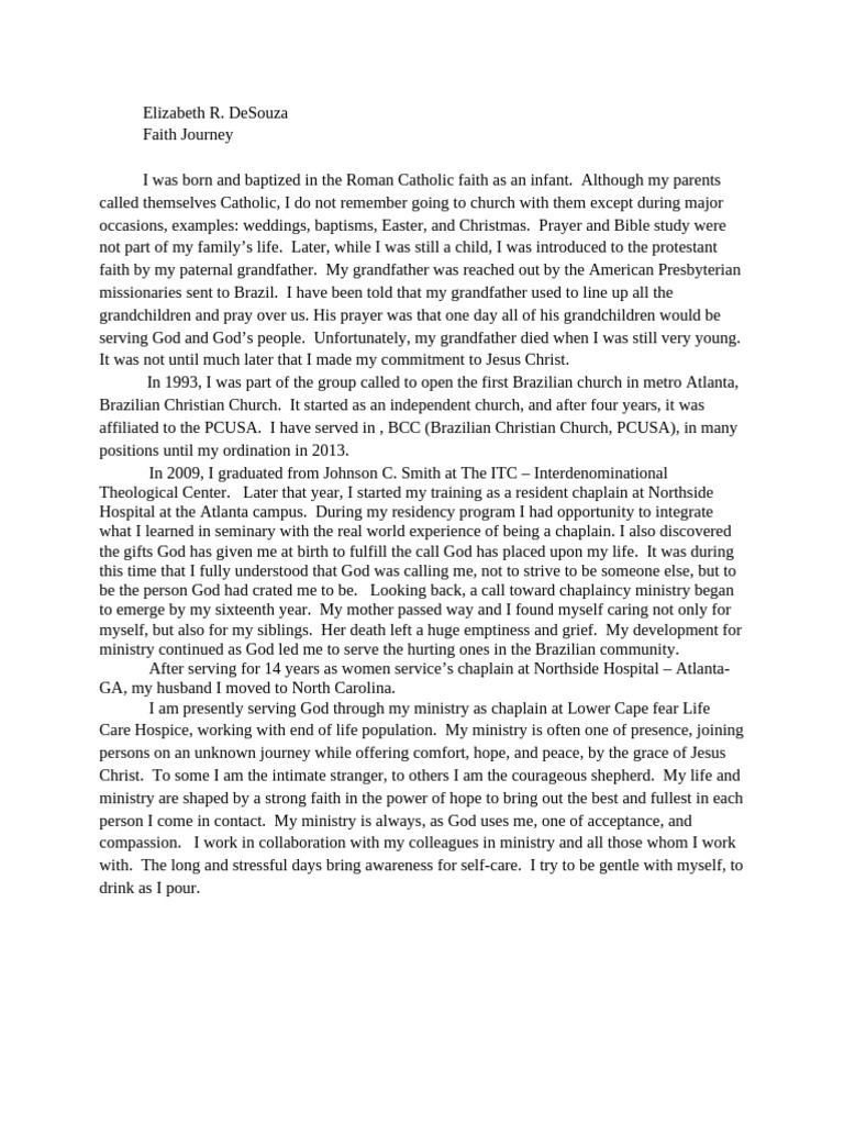 Elizabeth Faith Journey - Doc 003 | PDF | Baptism | God In Christianity