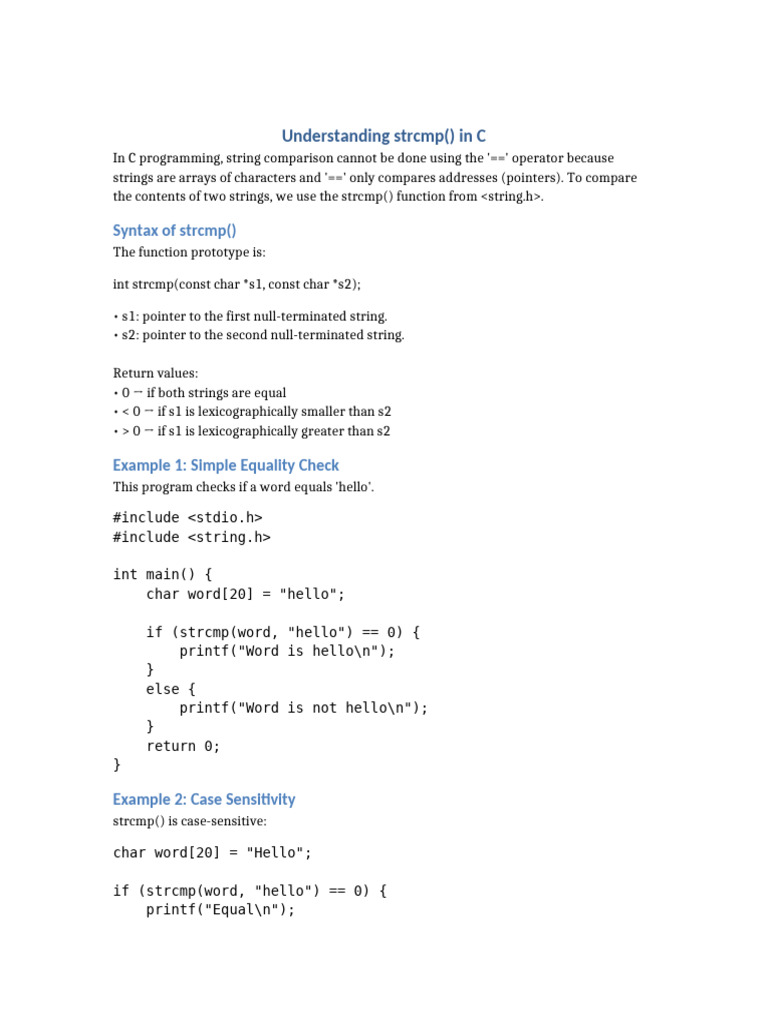 Using strcmp() for String Comparison in C | PDF | Pointer (Computer ...