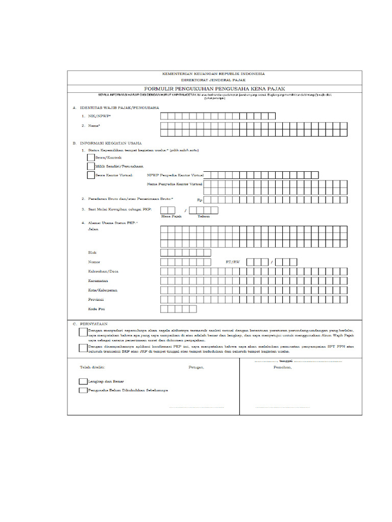 Formulir Pengukuhan PKP Per 7 Dengan Lampiran (Pakai Yang Ini) | PDF