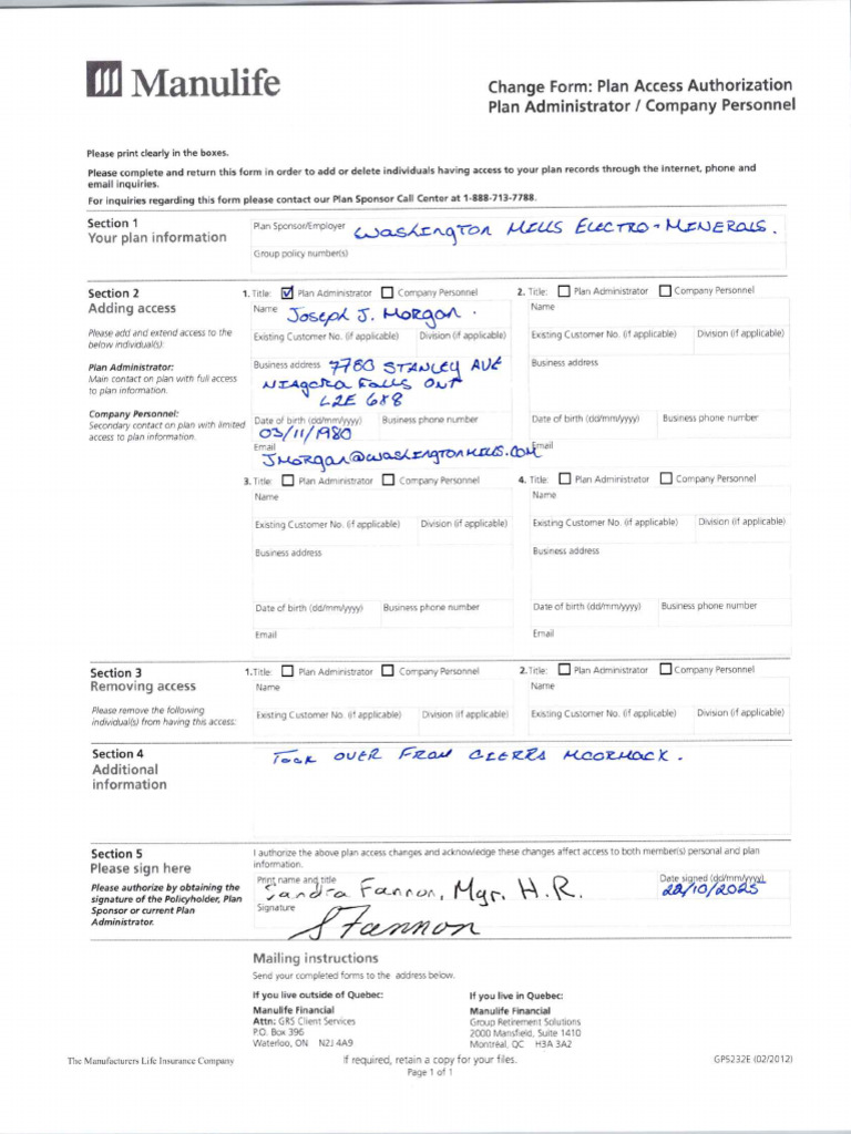 Manulife Change Form | PDF
