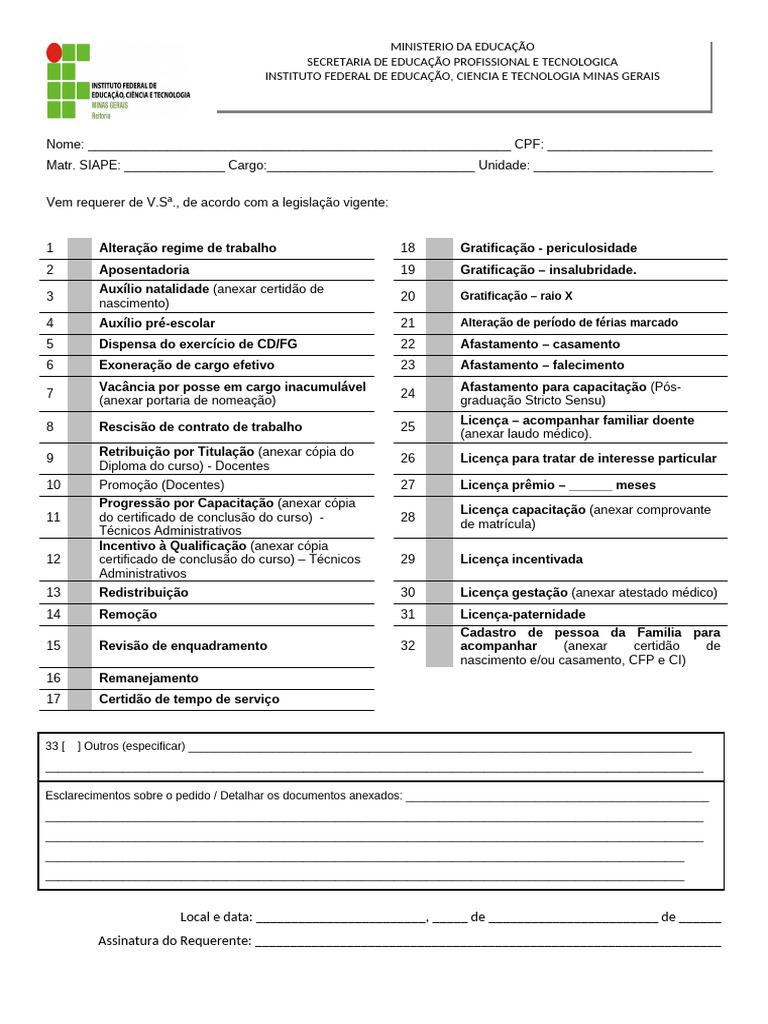Formulário de Requerimentos IFMG | PDF