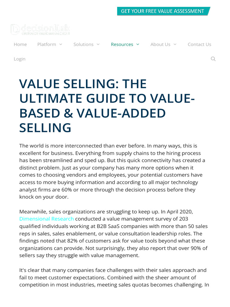 Value Selling The Ultimate Guide To Value-Based & Value-Added Selling | PDF