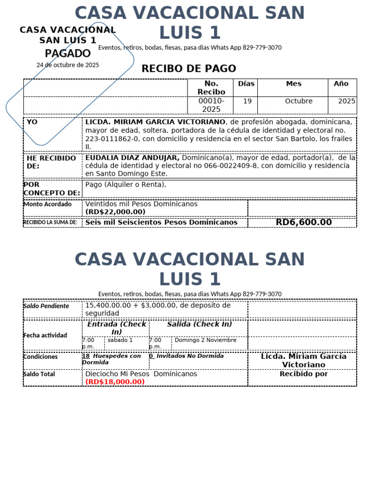 Recibo de Pago Reservacion Pasa Dia | PDF