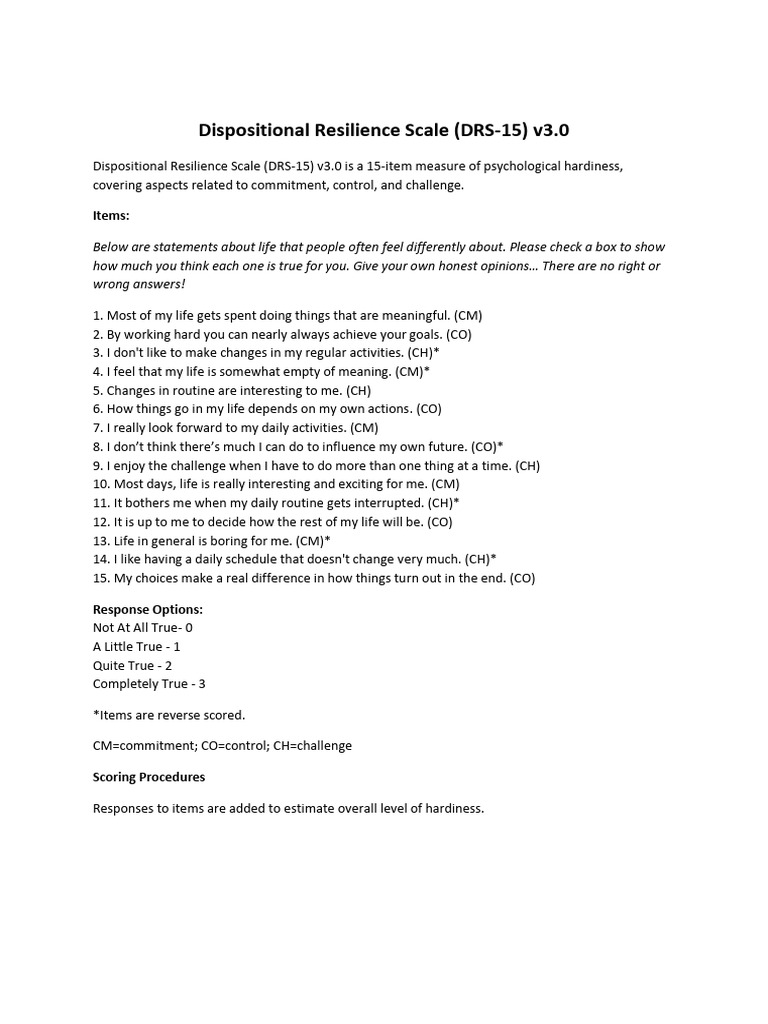 Dispositional Resilience Scale Overview | PDF