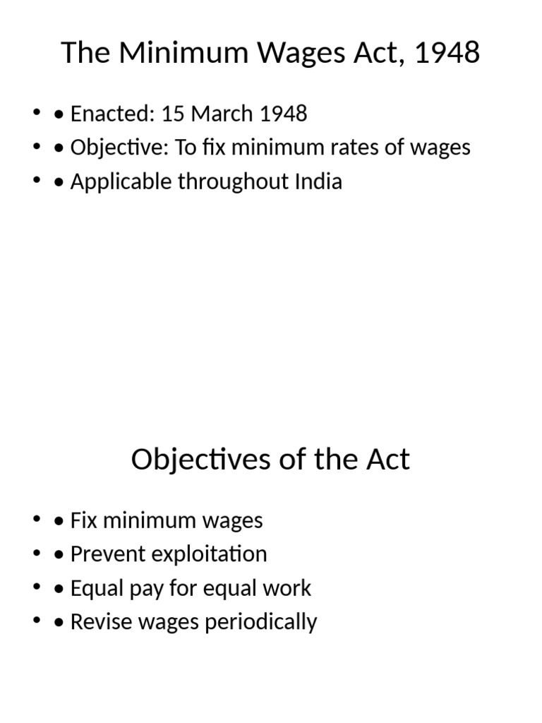 Minimum Wages Act 1948 Presentation | PDF | Wage | Piece Work