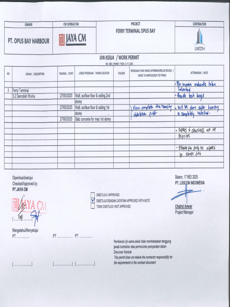 WP 002-Ferry Terminal Demolish Works-Work Permit | PDF