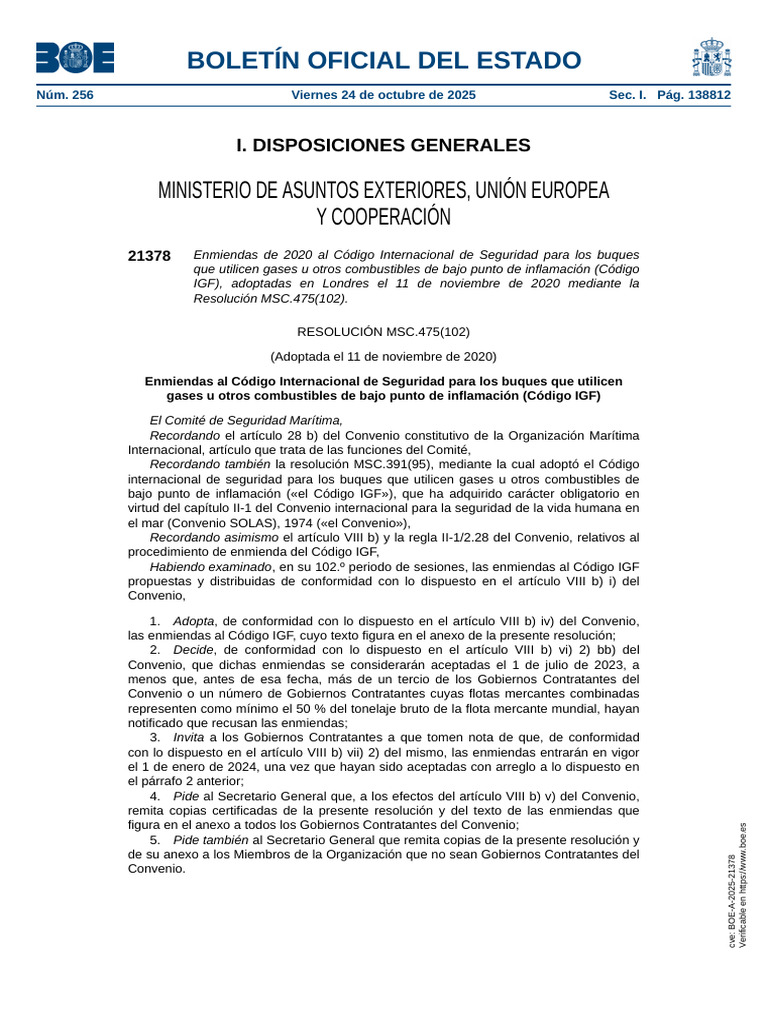 Enmiendas 2020 Código IGF Seguridad Marítima | PDF