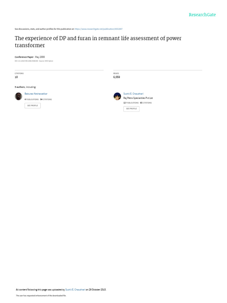 DP and Furan in Transformer Life Assessment | PDF | Transformer | High ...