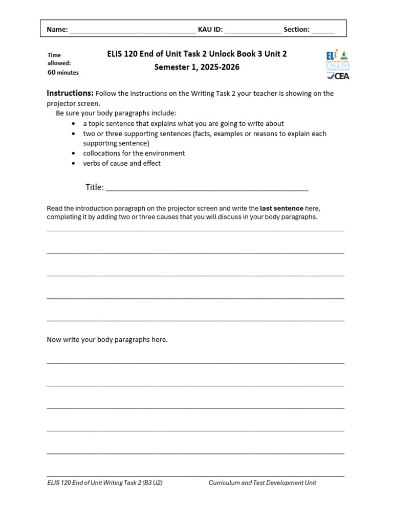 ELIS 120 End of Unit Task 2 Student Sheet | PDF | Learning | Language ...