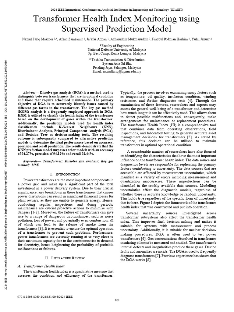 Transformer Health Index via DGA Analysis | PDF | Principal Component ...