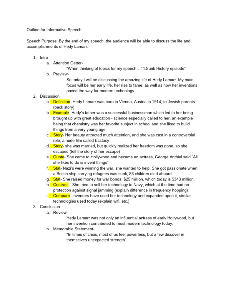 Outline Informative Speech | PDF