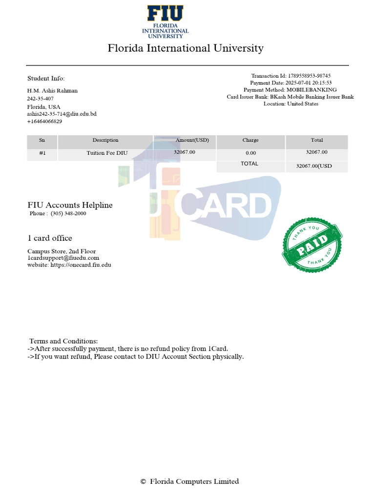 FIU Payment Invoice 242-35-714.PDF | PDF