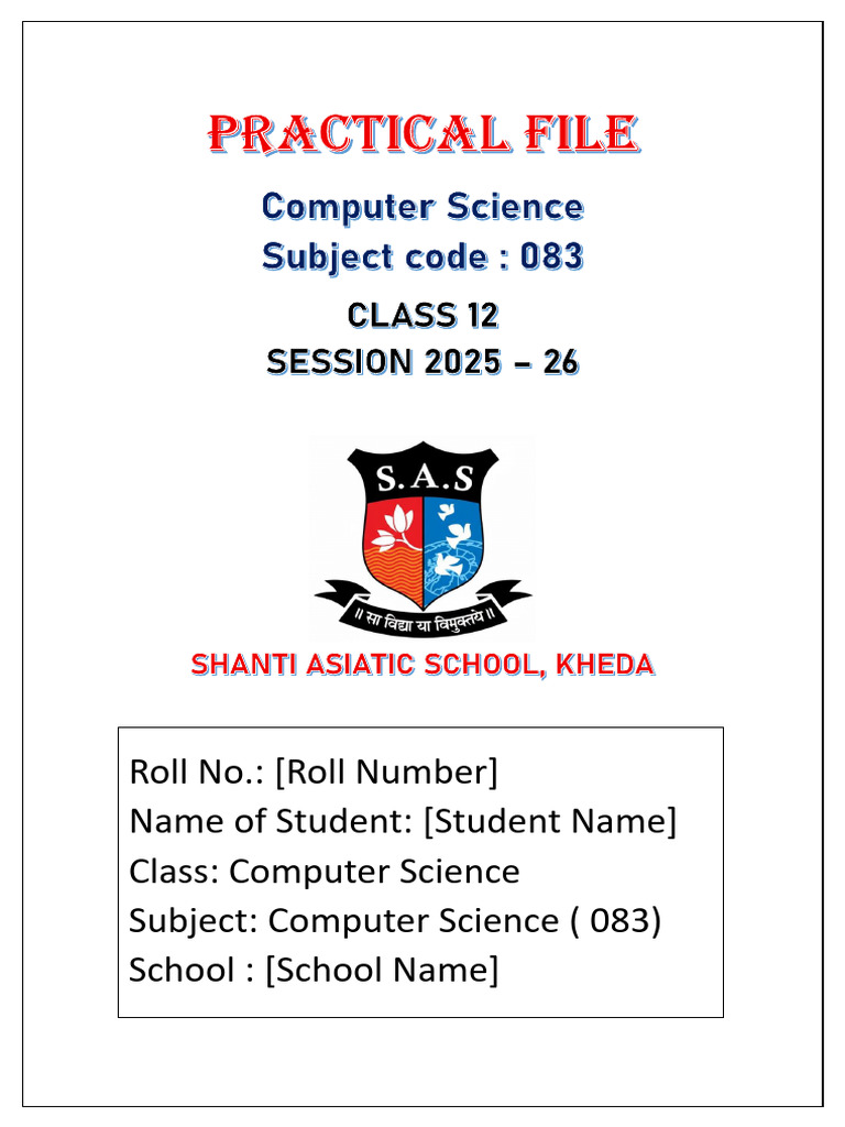 Computer Science Practical File 2025-26 | PDF | Databases | Computing