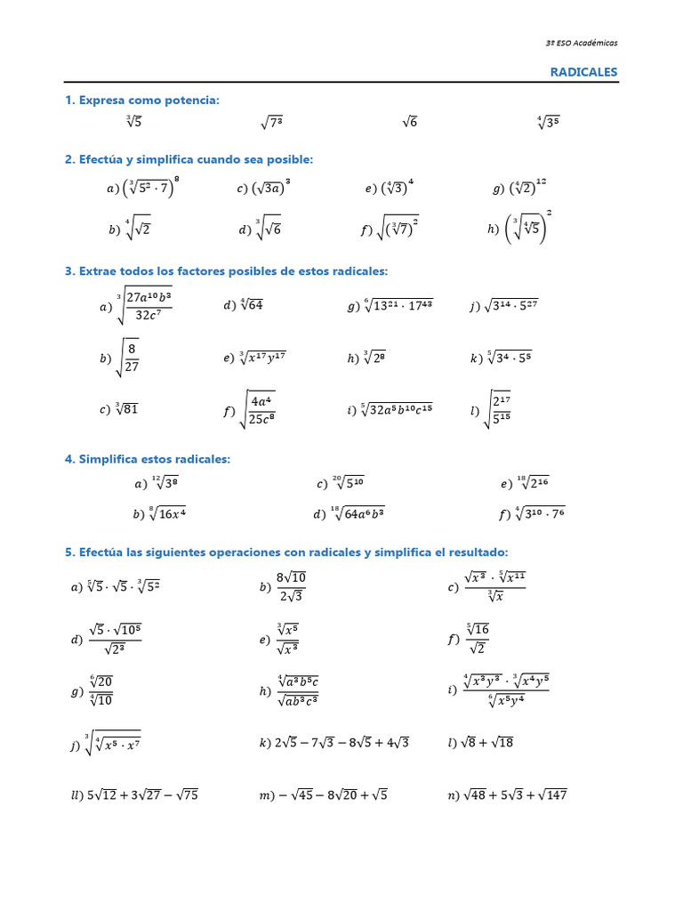 RADICALES | PDF | Números | Teoría de los números