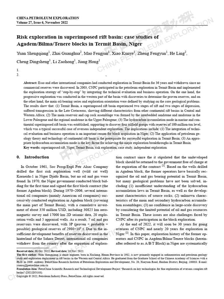 Risk exploration in superimposed rift basin case studies of Agadem ...