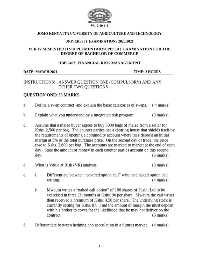 Hbb 2403 Financial Risk Management | PDF | Futures Contract | Option ...
