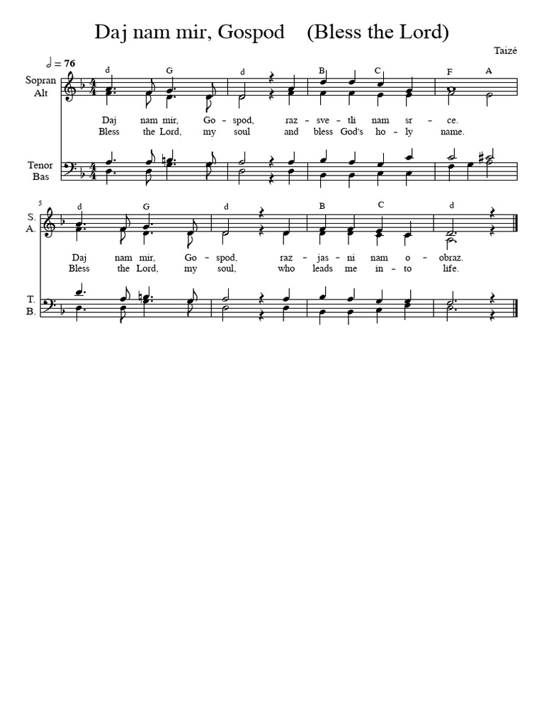 Taizé Song: Daj nam mir, Gospod | PDF