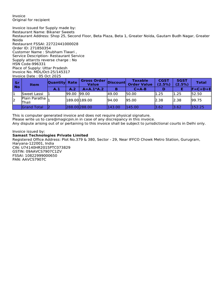 Order Invoice 271849585 | PDF