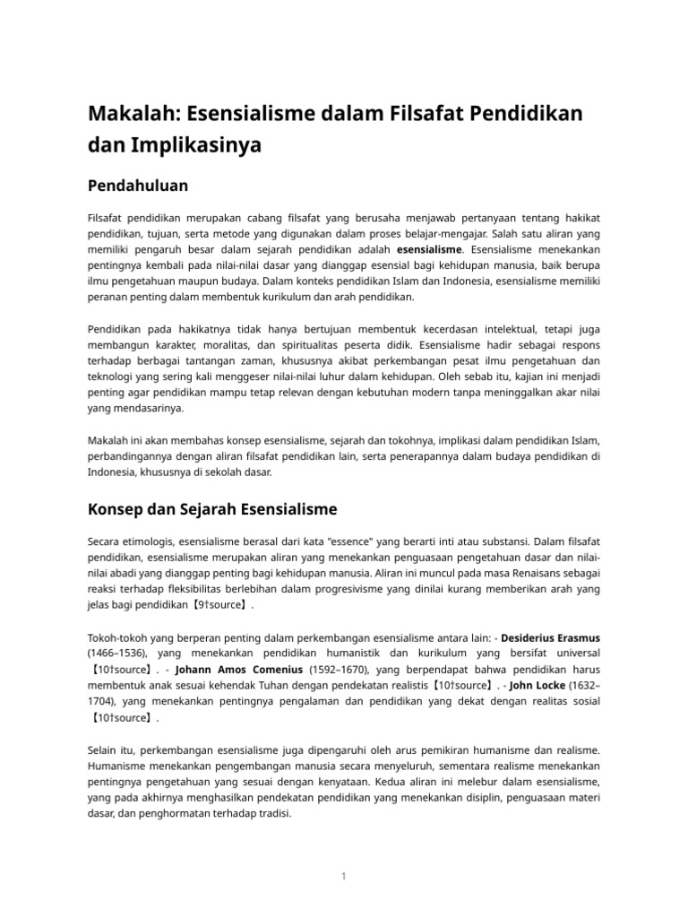 Esensialisme dalam Pendidikan Islam | PDF