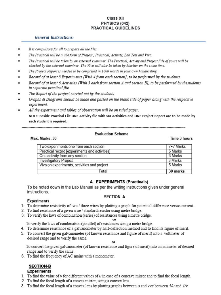 Class XII Physics Practical Guidelines | PDF | Electrical Network ...
