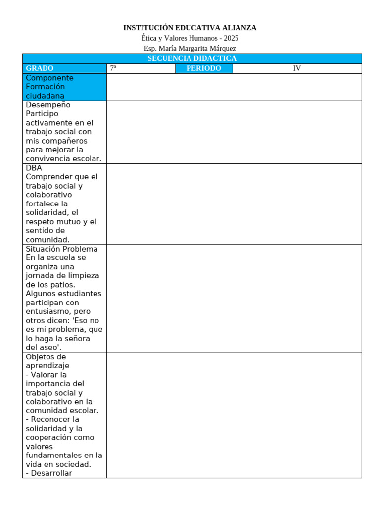 Plan Septimo Tema a v2 | PDF | Trabajo Social | Escuelas