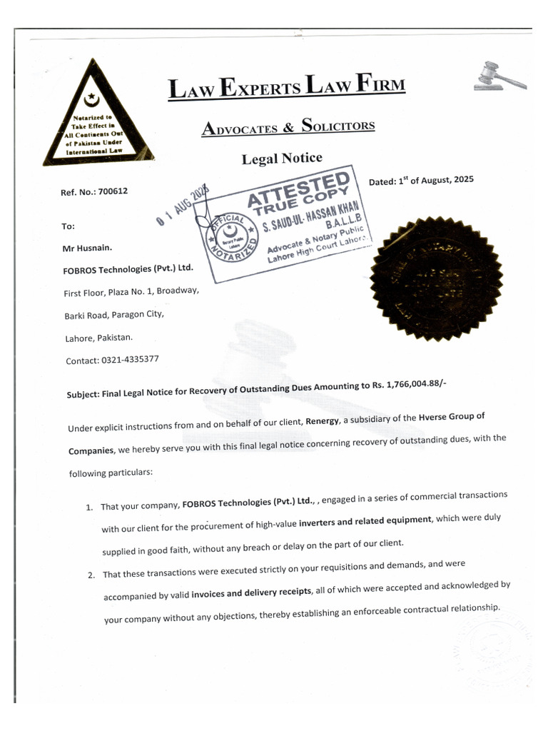First Legal Notice | PDF