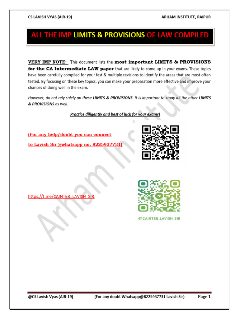 Key CA Intermediate Law Provisions | PDF | Bankruptcy | Guarantee