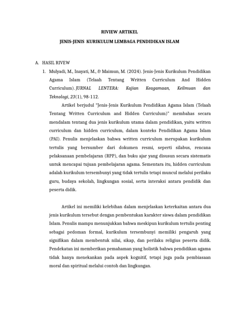 Jenis Kurikulum Pendidikan Islam | PDF