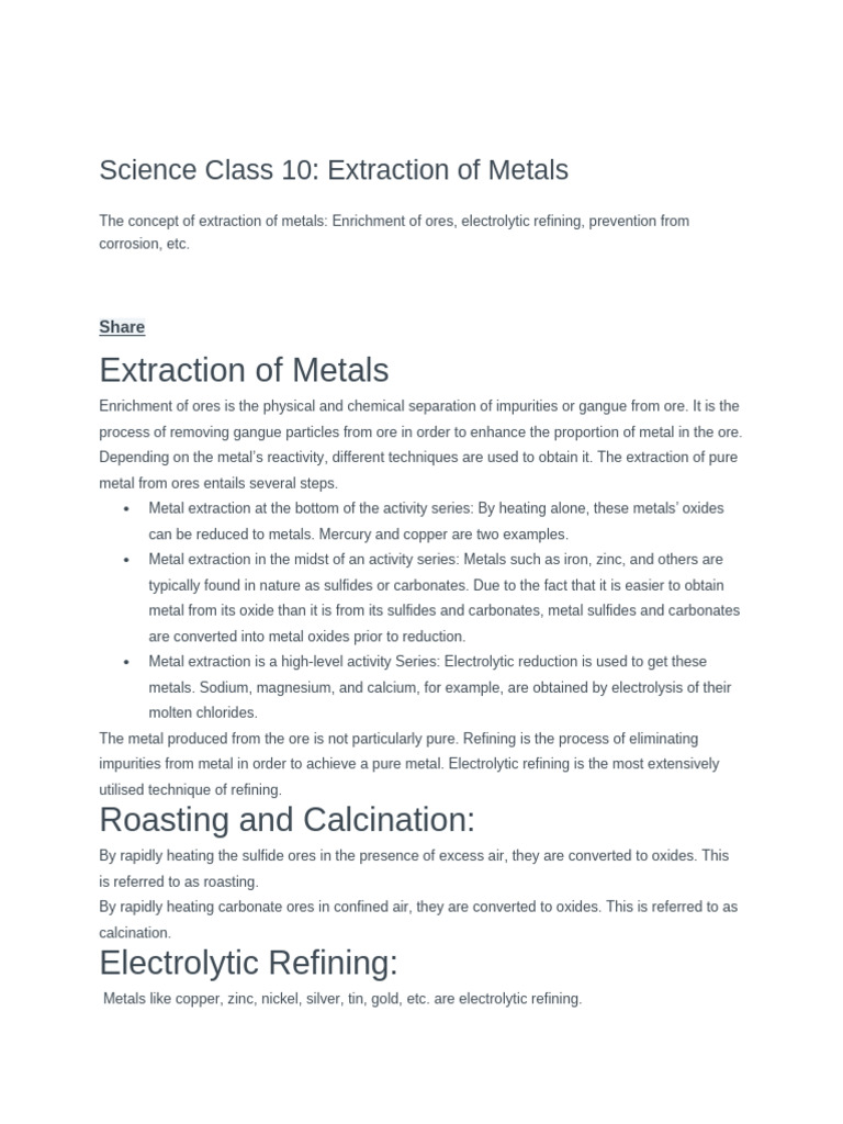 Metal Extraction Processes Explained | PDF | Corrosion | Metals