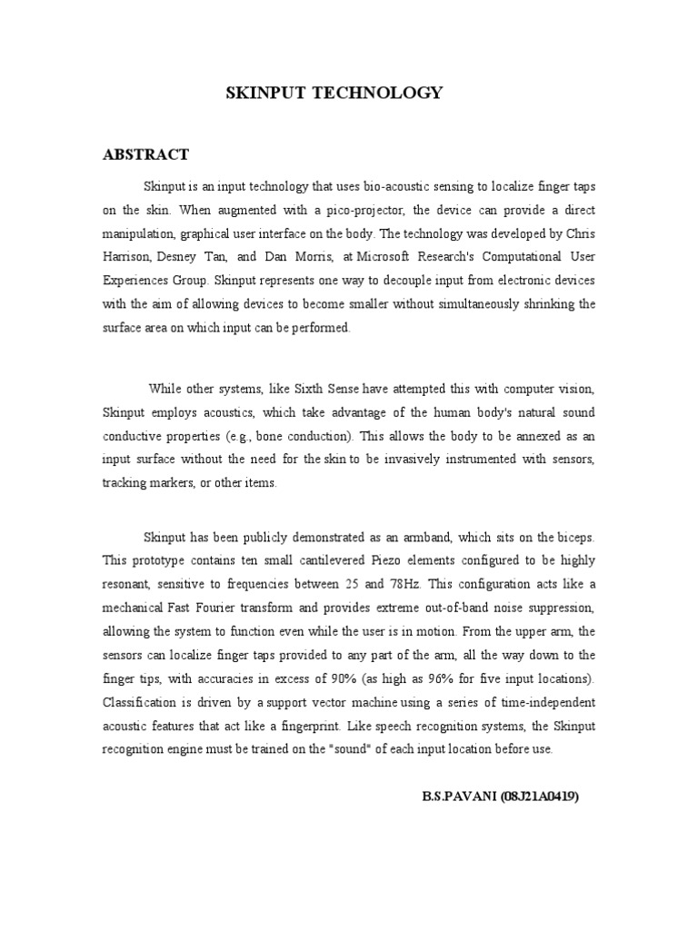 Skinput Technology | PDF