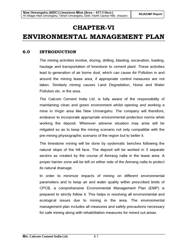 New Umrangshu Limestone Mine EMP Report | PDF | Air Pollution | Mining