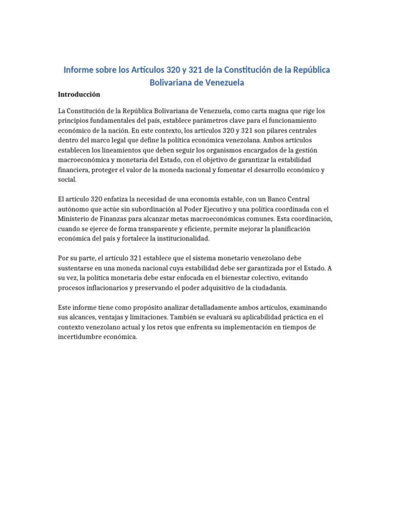 Informe Extendido Articulos 320 321 | PDF | Bancos centrales | Venezuela