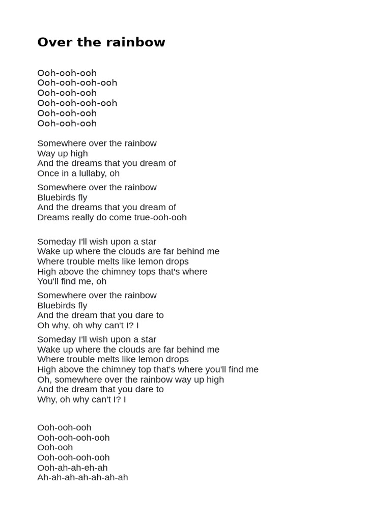 Lyrics to "Somewhere Over the Rainbow" | PDF
