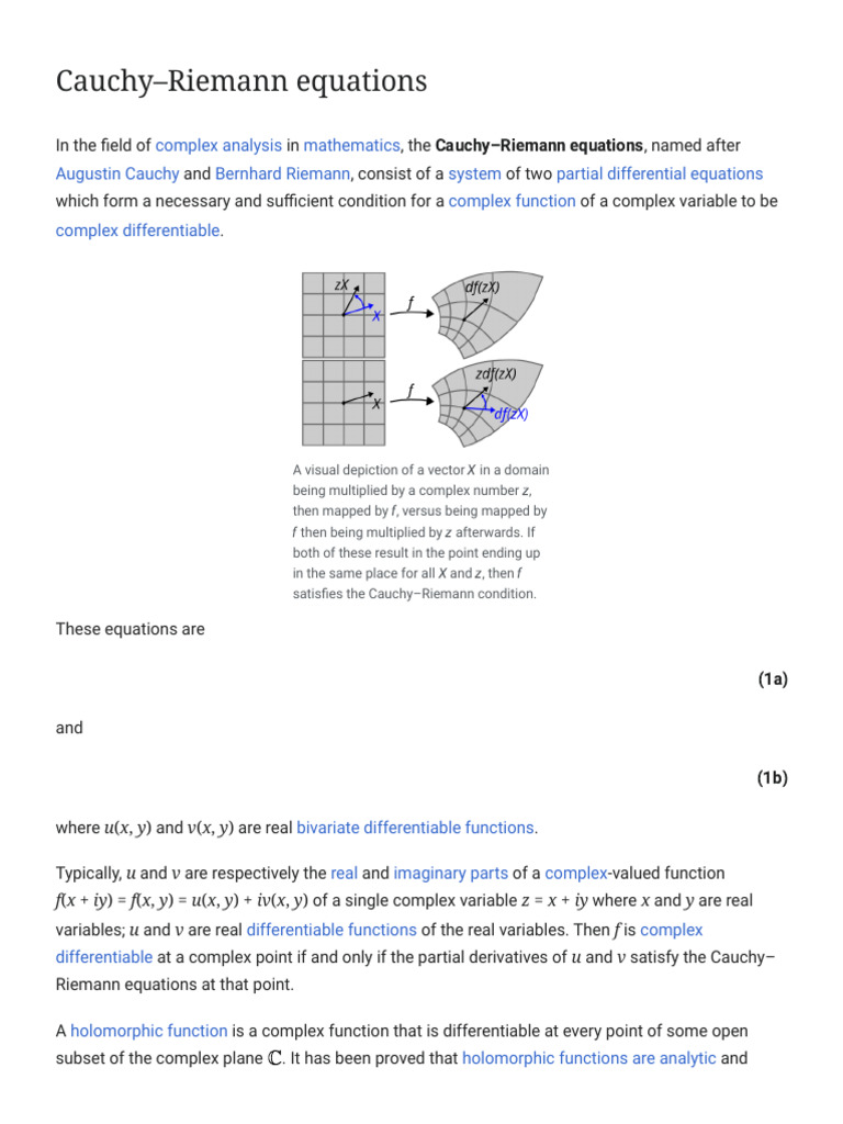 Cauchy-Riemann Equations - Wikipedia | PDF | Holomorphic Function | Complex Analysis