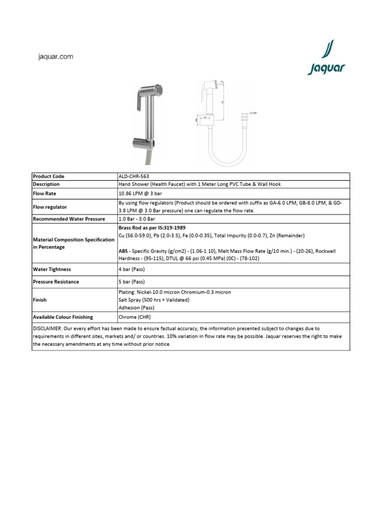 ALD-CHR-563 Hand Shower Specifications | PDF