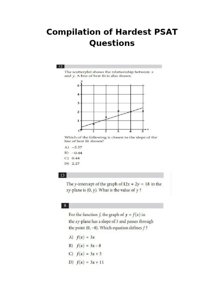 Compilation of Hardest PSAT Questions | PDF