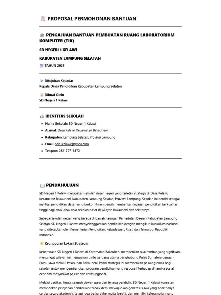 PROPOSAL SD N 1 KELAWI | PDF