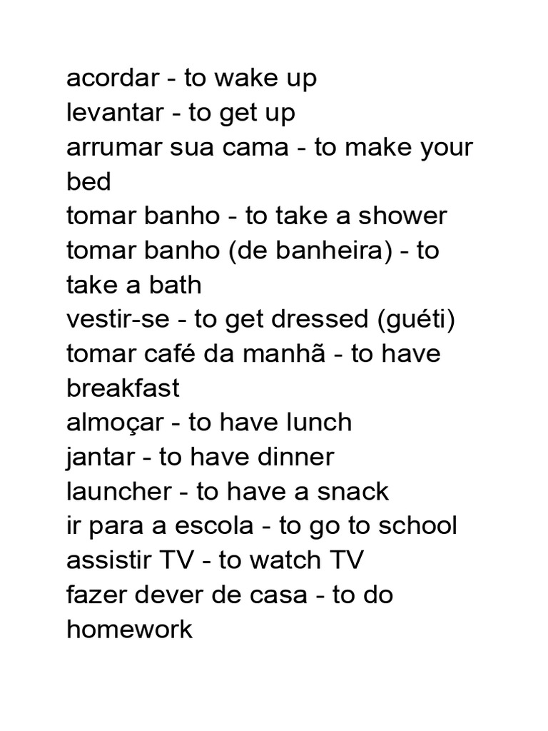 Daily Routine Vocabulary in Portuguese | PDF